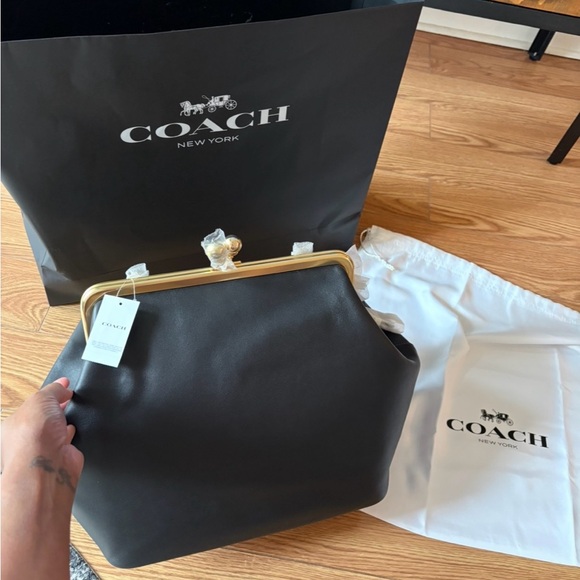Coach | Bags | Coach Kiss Lock Black Leather Frame Bag | Poshmark